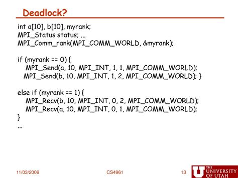 CS4961 Parallel Programming Lecture 17 Message Passing Cont Ppt