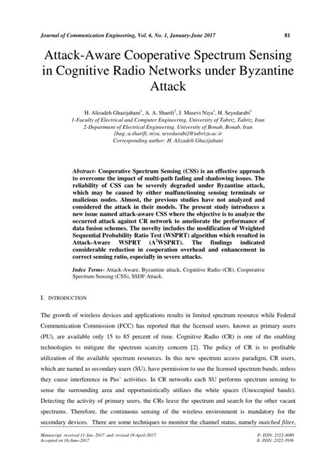 Pdf Attack Aware Cooperative Spectrum Sensing In Cognitive Radio Networks Under Byzantine Attack