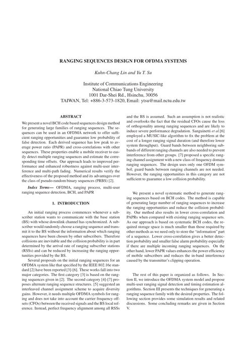 Pdf Ranging Sequences Design For Ofdma Systems
