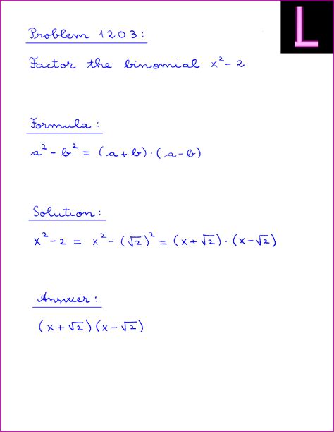 Problem 1203 Factor The Binomial X2 2 Lunluncom