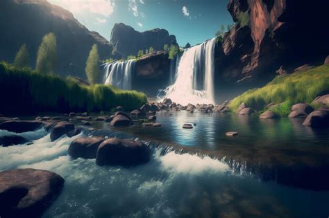 premium ai image beautiful landscape with big waterfall in sunny