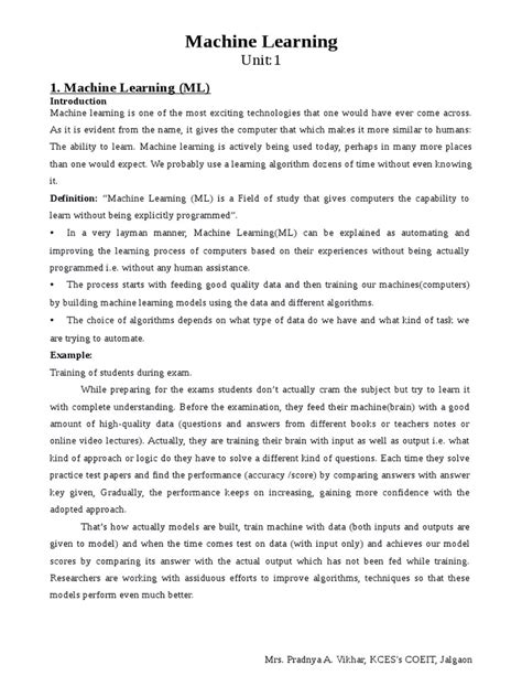 Ml Unit 1 Pdf Machine Learning Statistical Classification