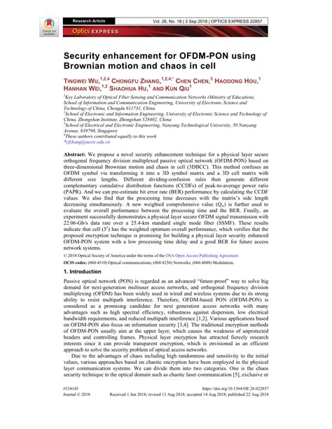 Pdf Security Enhancement For Ofdm Pon Using Brownian Motion And Chaos