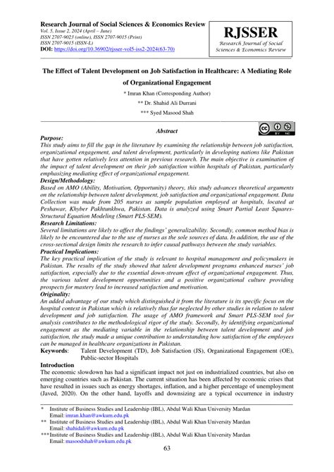 Pdf Rjsser The Effect Of Talent Development On Job Satisfaction In Healthcare A Mediating