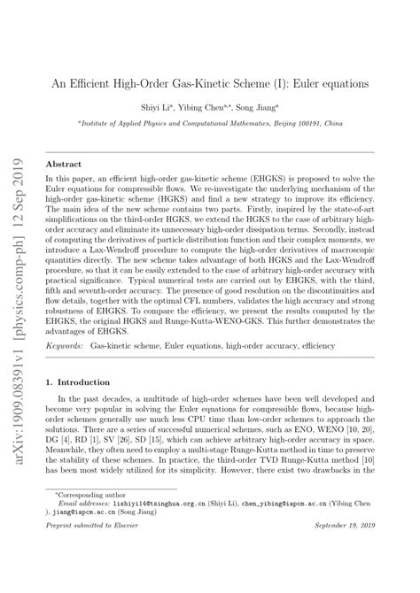 Pdf An Efficient High Order Gas Kinetic Scheme I Euler Equations