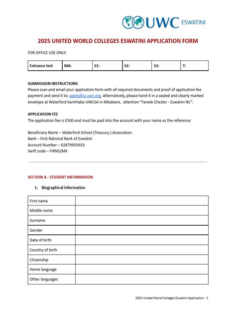 2025 Uwc Eswatini Application Form 1 344607393 Pdf