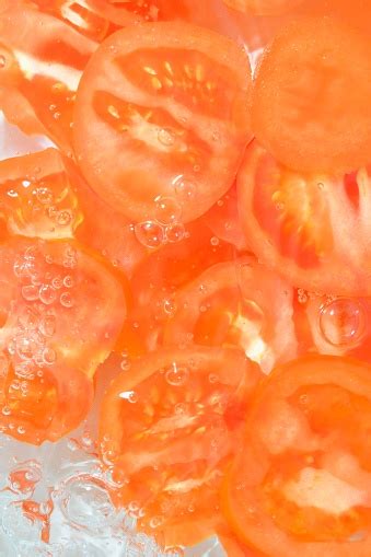 흰색 배경에 육즙이 많은 토마토의 신선한 조각을 닫습니다 흰색에 탄산수에 토마토 조각배경 근접 촬영 세로 이미지 0명에 대한 스톡 사진 및 기타 이미지 Istock