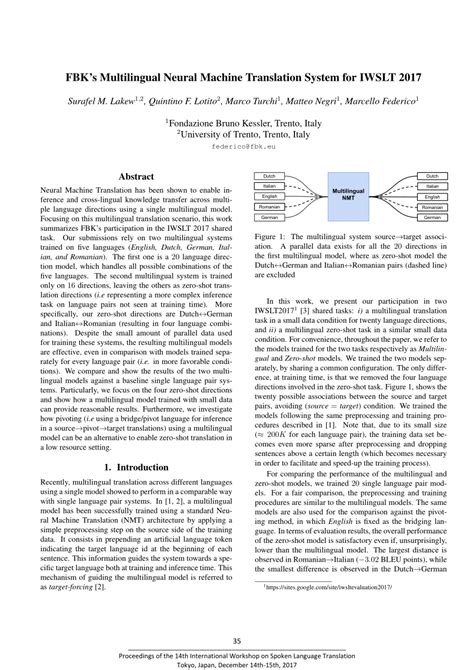 Pdf Fbks Multilingual Neural Machine Translation System For Iwslt 2017