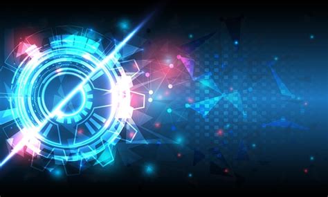 미래 공상 과학 빛나는 Hud 원 요소 추상 하이테크 배경 헤드업 디스플레이 인터페이스의 홀로그램 다각형 입자 컴퓨터 사이버 기계 및 엔지니어의 가상 현실 기술 프리미엄 벡터