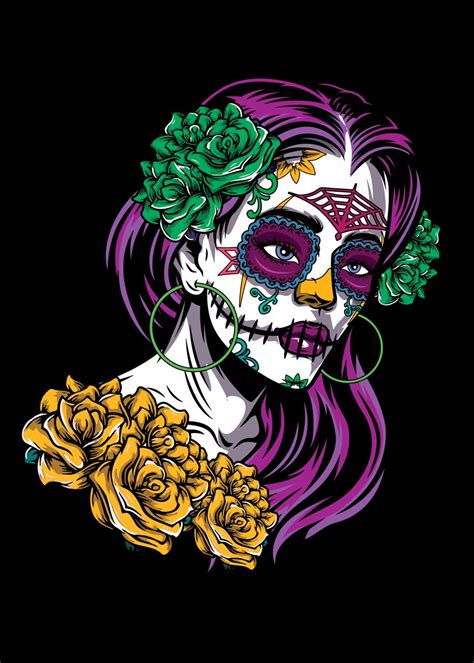 La Catrina Los Muertos Day Poster Picture Metal Print Paint By