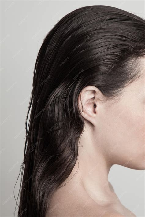 Premium Photo Profile Of Young Woman With Long Dark Wet Hair Natural