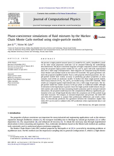 pdf phase coexistence simulations of fluid mixtures by the markov chain monte carlo method