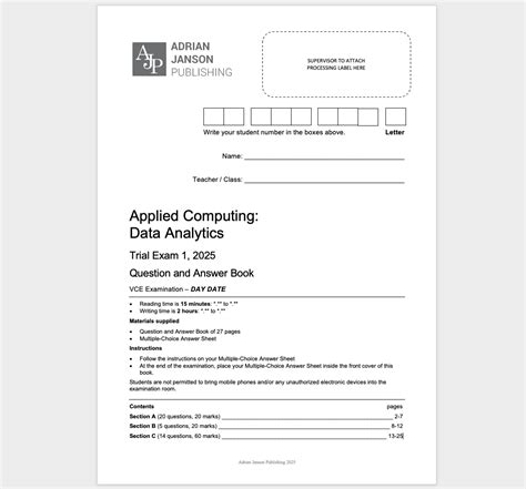 Vce Data Analytics Trial Exam 1 2025 Adrian Janson Publishing