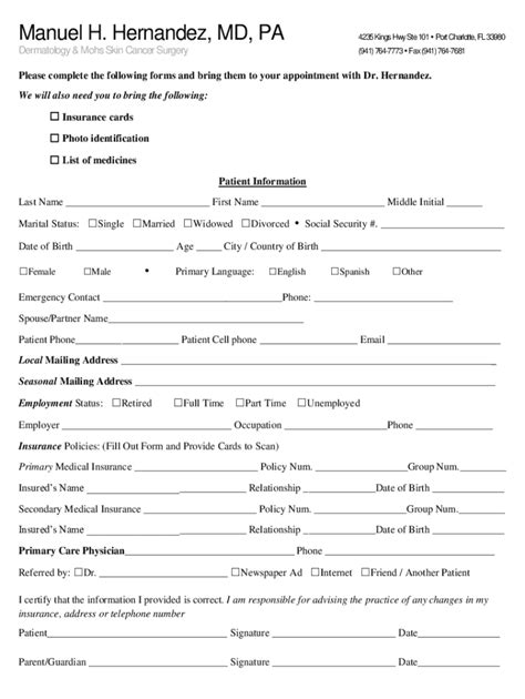 Fillable Online Dermatology And Mohs Skin Cancer Surgery Please Complete The Fax Email Print