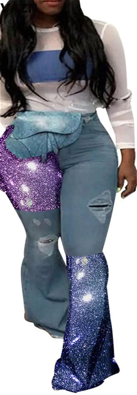 Vazn Осенние для зрелых смарт пэтчворк джинсы популярные с дырками расшитые блестками