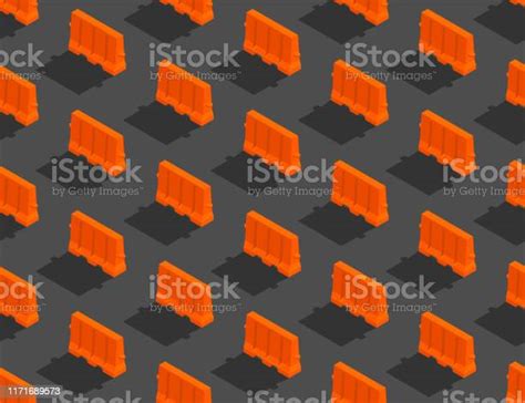 교통 플라스틱 장벽 장비 3d 아이소메트릭 원활한 패턴 교통 개념 포스터 및 소셜 배너 포스트 디자인 일러스트레이션 복사 공간