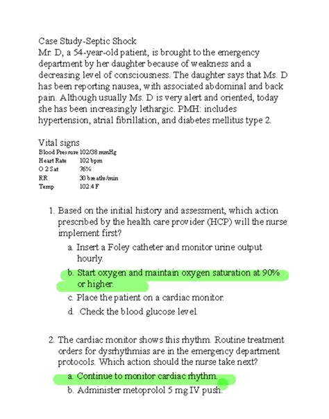 Mr D Shock Case Study Emergency Assessment And Nursing Interventions