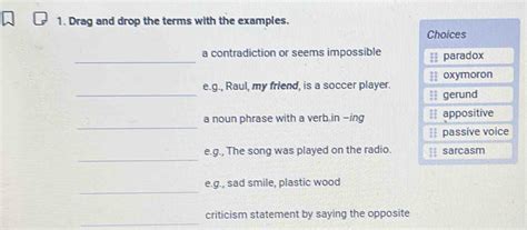 solved 1 drag and drop the terms with the examples choices a