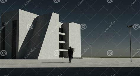 Modern Architectural Building With Angular Minimalist Design Featuring Stark White Stock
