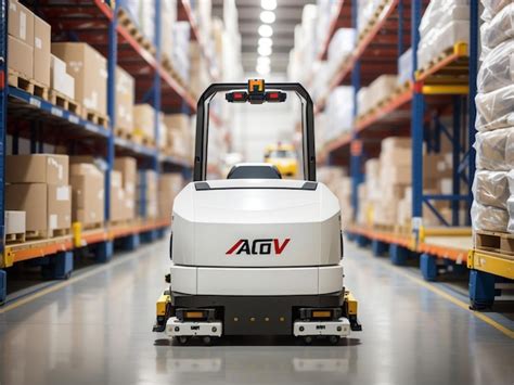 창고 물류의 Agv 자동 가이드 차량 프리미엄 사진