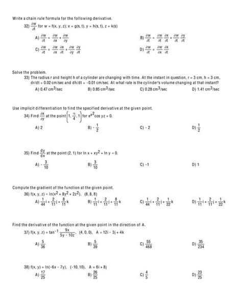 Solved Write A Chain Rule Formula For The Following