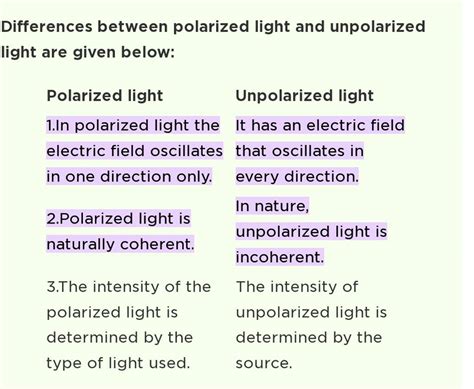 Differences Between Polarized Light And Unpolarized Light Are Given Below