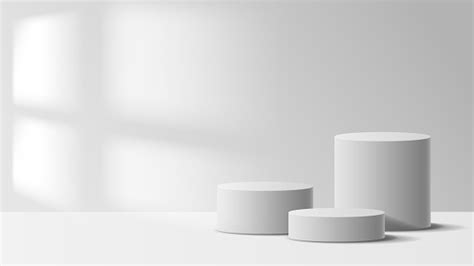 화이트 연단은 화장품 브랜딩 및 포장 프리젠 테이션을위한 추상적 인 빛의 최소한의 배경 제품 디스플레이 장면을 표시합니다 잎 배경의 그림자가있는 스튜디오 무대 벡터 디자인