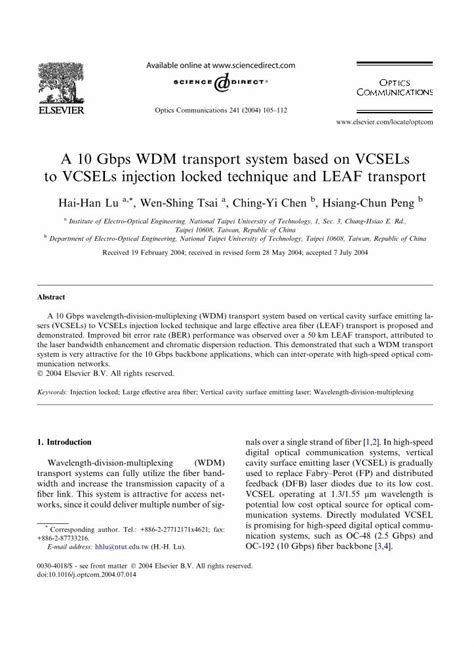 Pdf A 10 Gbps Wdm Transport System Based On Vcsels To Vcsels