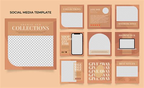 소셜 미디어 템플릿 배너 브라운 베이지의 패션 판매 프로모션 완전히 편집 가능한 사각형 포스트 프레임 퍼즐 유기농 판매 포스터 Advertising Week에 대한 스톡