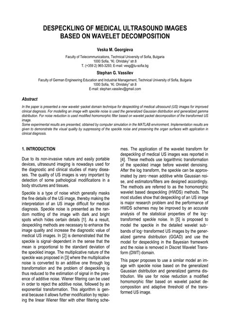 Pdf Despeckling Of Medical Ultrasound Images Based On Wavelet Decomposition