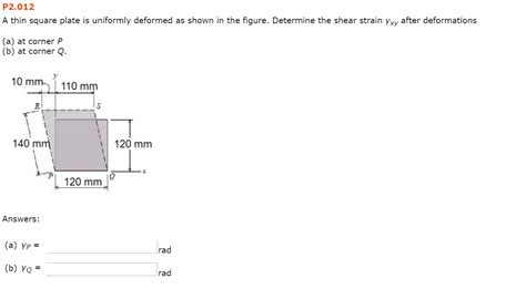 Solved A Thin Square Plate Is Uniformly Deformed As Shown In