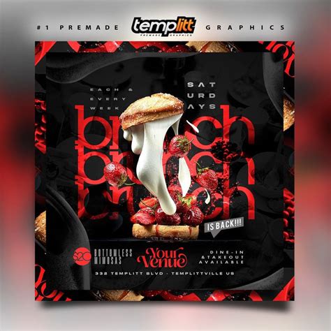 Saturday Brunch Flyer Premade Flyer Template Brunch Invitation Club