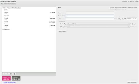 Fedora 18 Configure Disk Partitions Manually