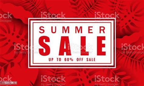 열대 잎 배경 색상 이국적인 꽃 디자인 배너 전단지 초대장 포스터 웹 사이트 또는 인사말 카드와 계절 판매를위한 여름 판매 배너 템플릿 용지 컷 스타일 벡터 일러스트레이션