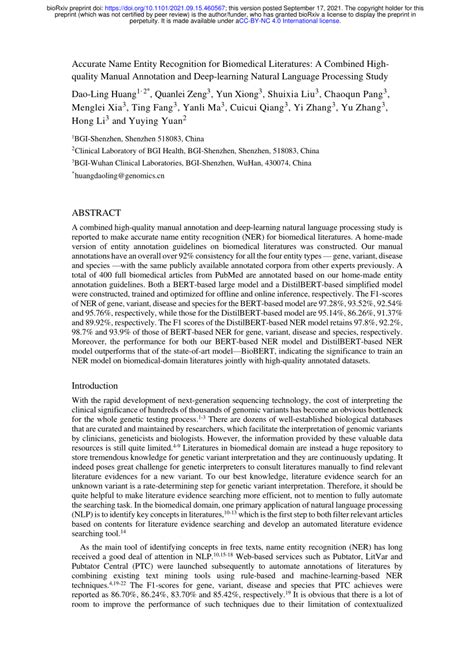 Pdf Accurate Name Entity Recognition For Biomedical Literatures A Combined High Quality