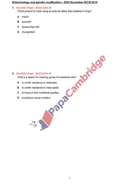 2023 Biotechnology And Genetic Modification Igcse 0610 Stru Pdf