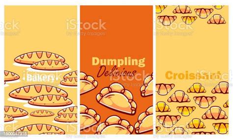 빵집 크로와상 만두 및 글자를 주제로 한 만화 스타일의 벡터 패턴 세트 달콤한 롤빵에 대한 스톡 벡터 아트 및 기타 이미지 달콤한 롤빵 달콤한 음식 디자인 Istock