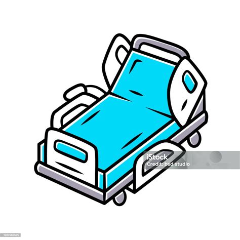 전동 식 전기 병원 침대 색상 아이콘입니다 신체 장애인을위한 장치 하반신 마비 사람 치료 입원 환자 치료 재활 장비 격리 벡터 일러스트레이션 드로잉에 대한 스톡 벡터 아트