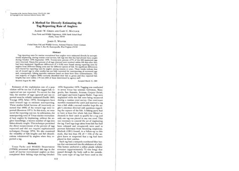 PDF A Method For Directly Estimating The Tag Reporting Rate Of Anglers