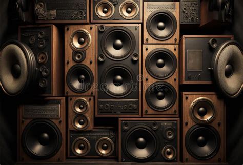 A Large Stack Of Vintage Music Audio Speakers Generative Ai Stock