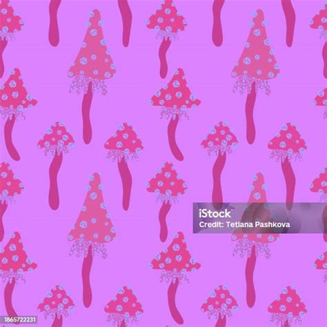 Mushrooms Seamless Pattern For Wrapping Paper And Fabrics And Packaging