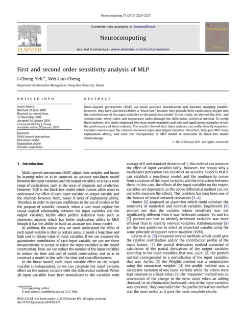 Elsevier First And Second Order Sensitivity Analysis Of Mlp Pdf
