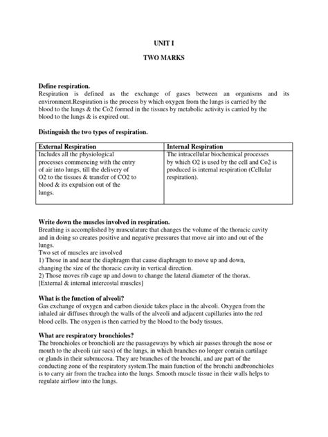 Unit 1 Two Marks Pdf Respiratory System Heart