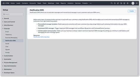send sms notification from zoho crm