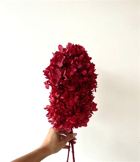 Preserved Hydrangea Paniculata Stem Deep Red Large Leaf The Palmier