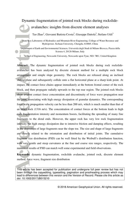 Pdf Dynamic Fragmentation Of Jointed Rock Blocks During Rockslide