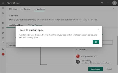 michael berry on linkedin power bi failed to publish app