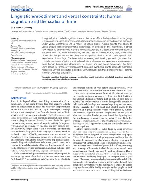 pdf linguistic embodiment and verbal constraints human cognition and the scales of time