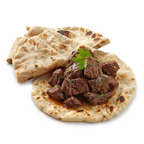 Delicious Beef With Torn Flatbread Isolated On White Background Premium Ai Generated Image