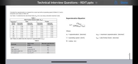 Solved Superelevation Equation Chegg